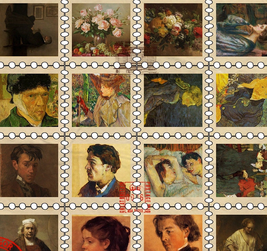 48 OIL PAINTING STAMPS Printable Stamp Vintage Stamp - Etsy