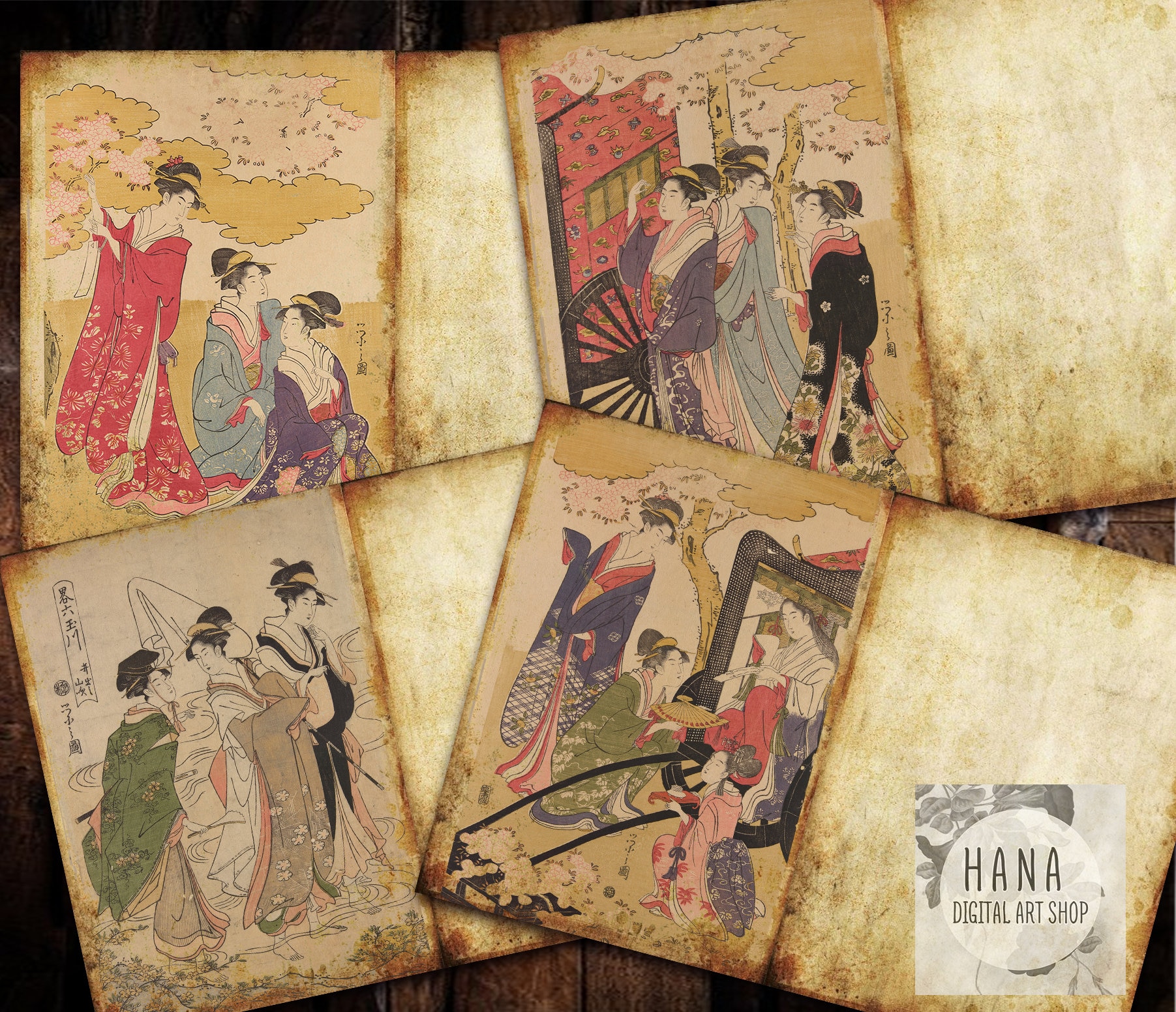 JAPANESE KIMONO Girls Printable Pages for Junk Journals, Japanese ...