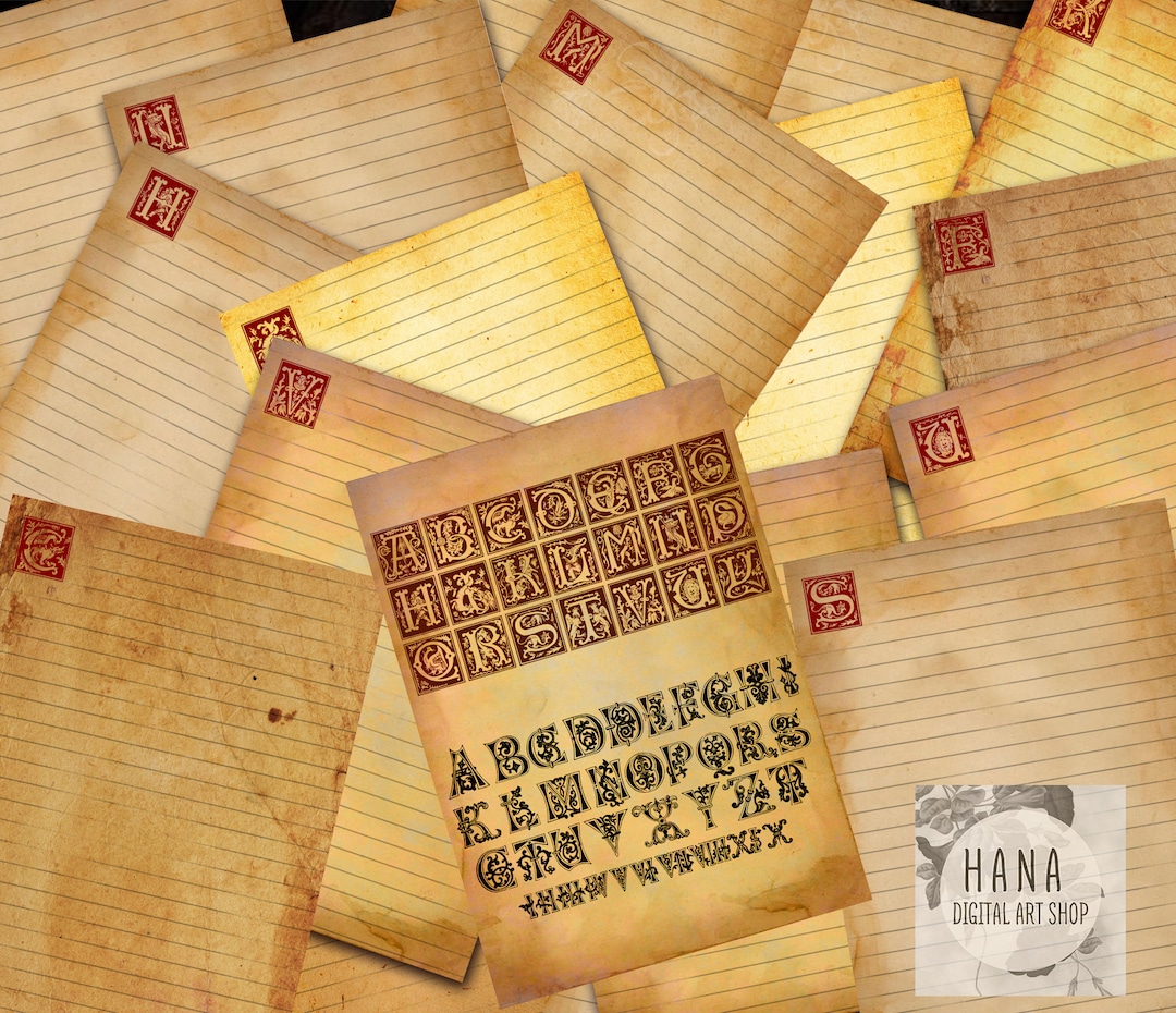 ALPHABET LINED Paper, Vintage Lined Paper, Paper to Write On, Digital ...