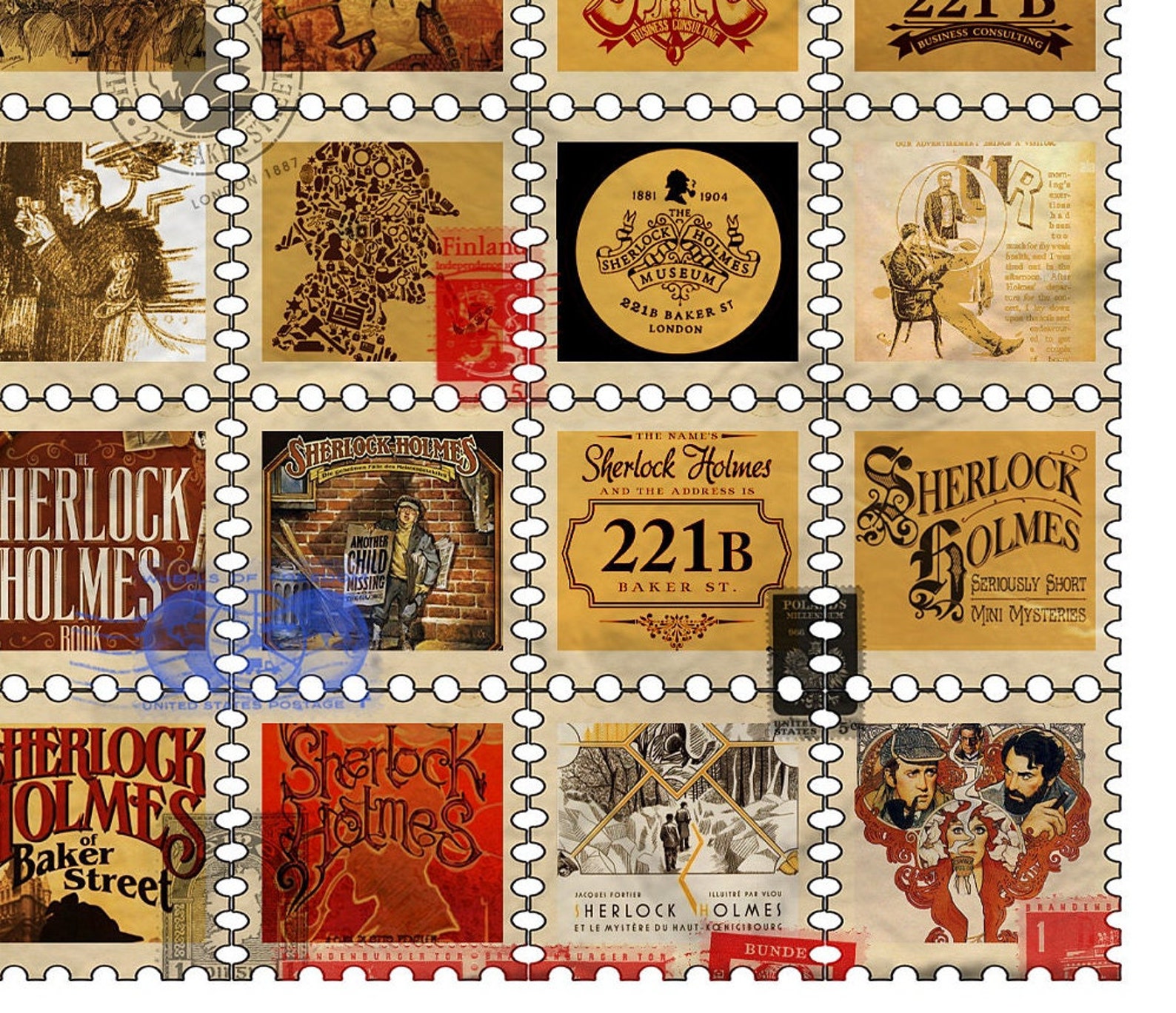 48 SHERLOCK HOLMES STAMPS, Printable Stamp, Vintage Stamp, Holmes ...