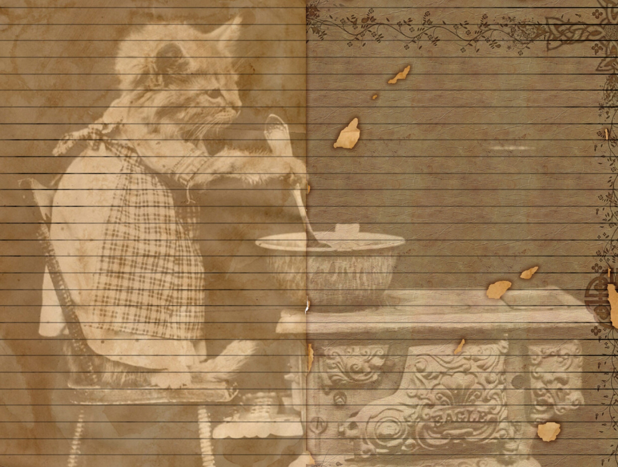 DIGITAL VINTAGE CAT Printable Journal Pages, Vintage Cat Journal, Dark ...