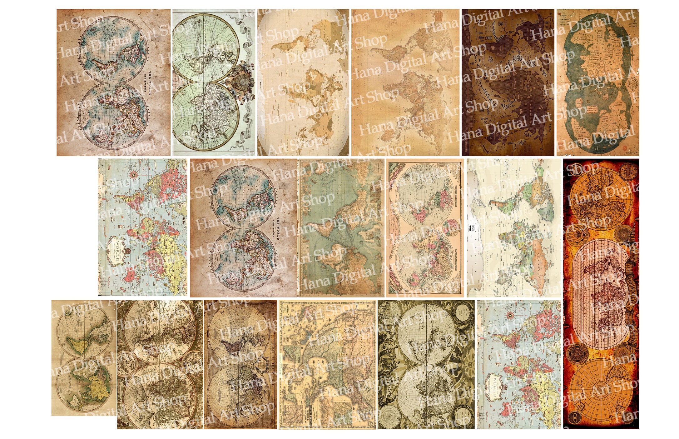 SMALL MAPS Cards, Printable Vintage Map Paper, Junk Journal Ephemera ...