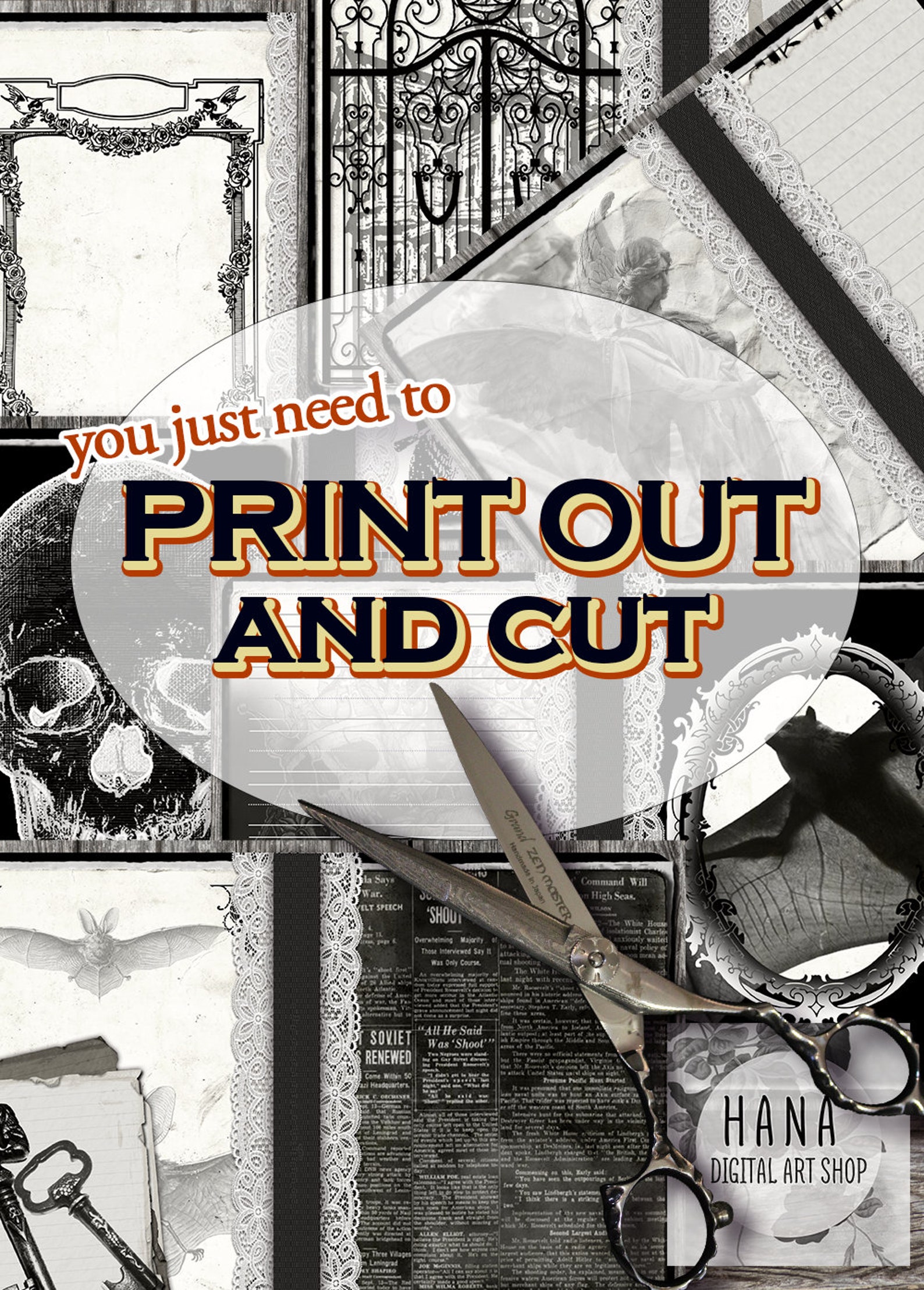 DIGITAL GOTHIC Journal Pages, Ephemera, Junk Journal Kit, Scrapbooks ...