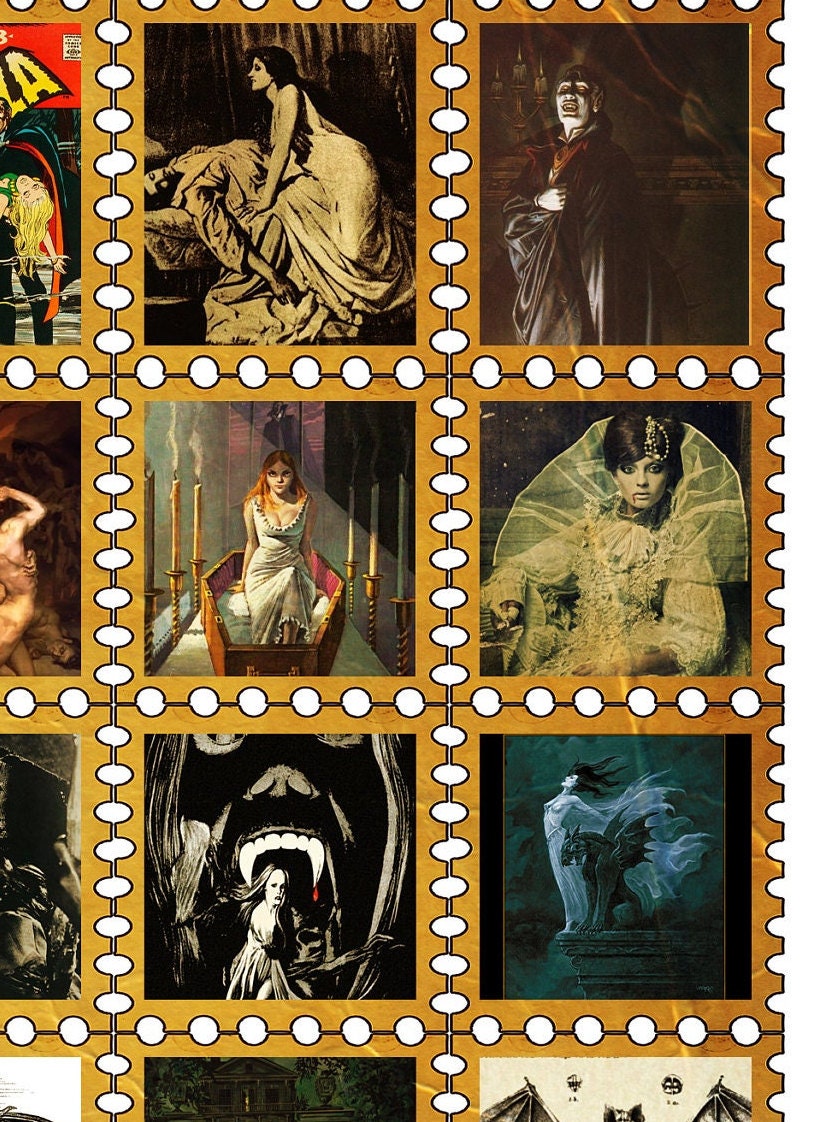 48 VAMPIRE STAMPS, Book of Shadow , Vintage Journal, Dracula Art ...