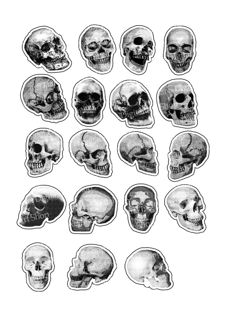 SKULL STICKERS, Printable Images, Vintage Art, Instant Download ...
