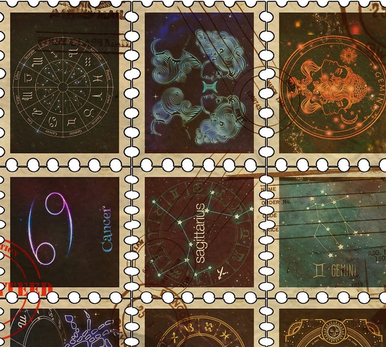 48 ZODIAC STAMPS, Printable Stamp, Vintage Stamp, Horoscopes Stamps ...