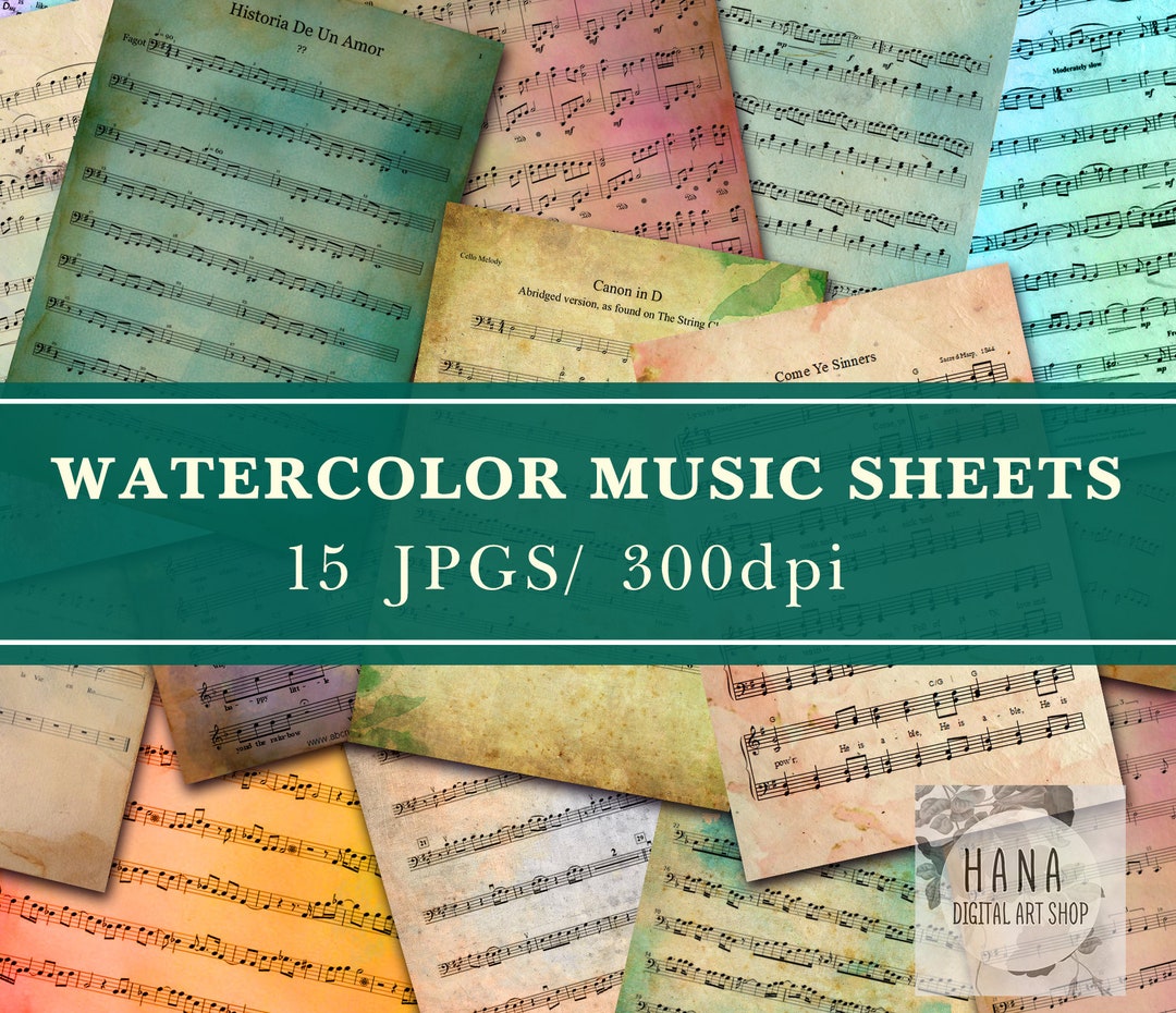 WATERCOLOR MUSIC SHEETS, Real Vintage Music Sheets, Vintage Paper ...
