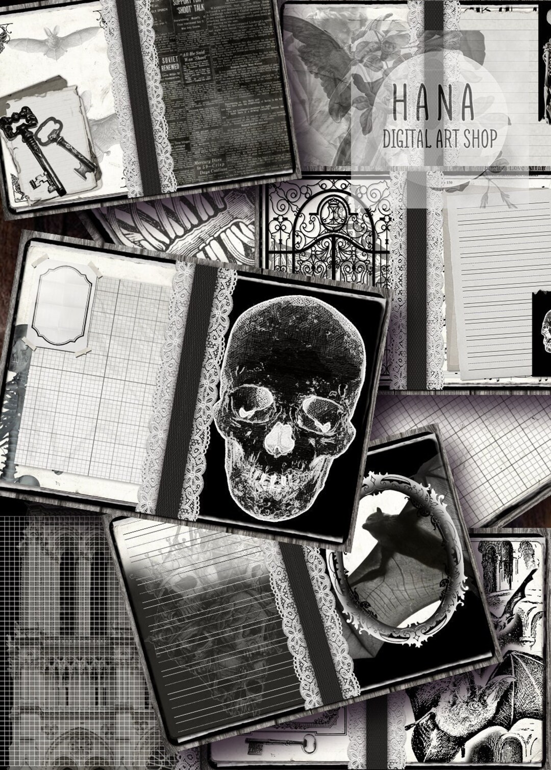 DIGITAL GOTHIC Journal Pages, Ephemera, Junk Journal Kit, Scrapbooks ...