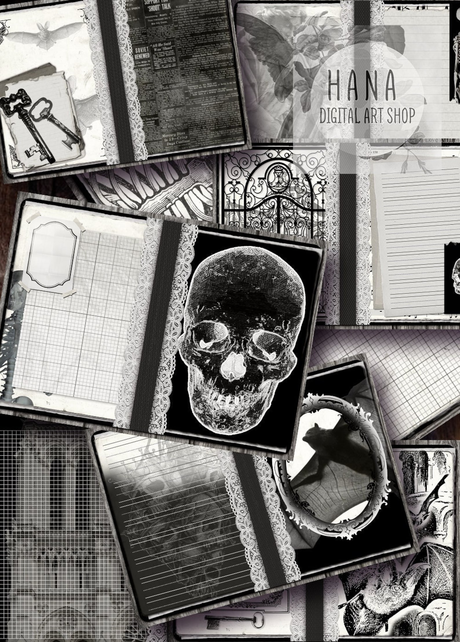 DIGITAL GOTHIC Journal Pages, Ephemera, Junk Journal Kit, Scrapbooks ...