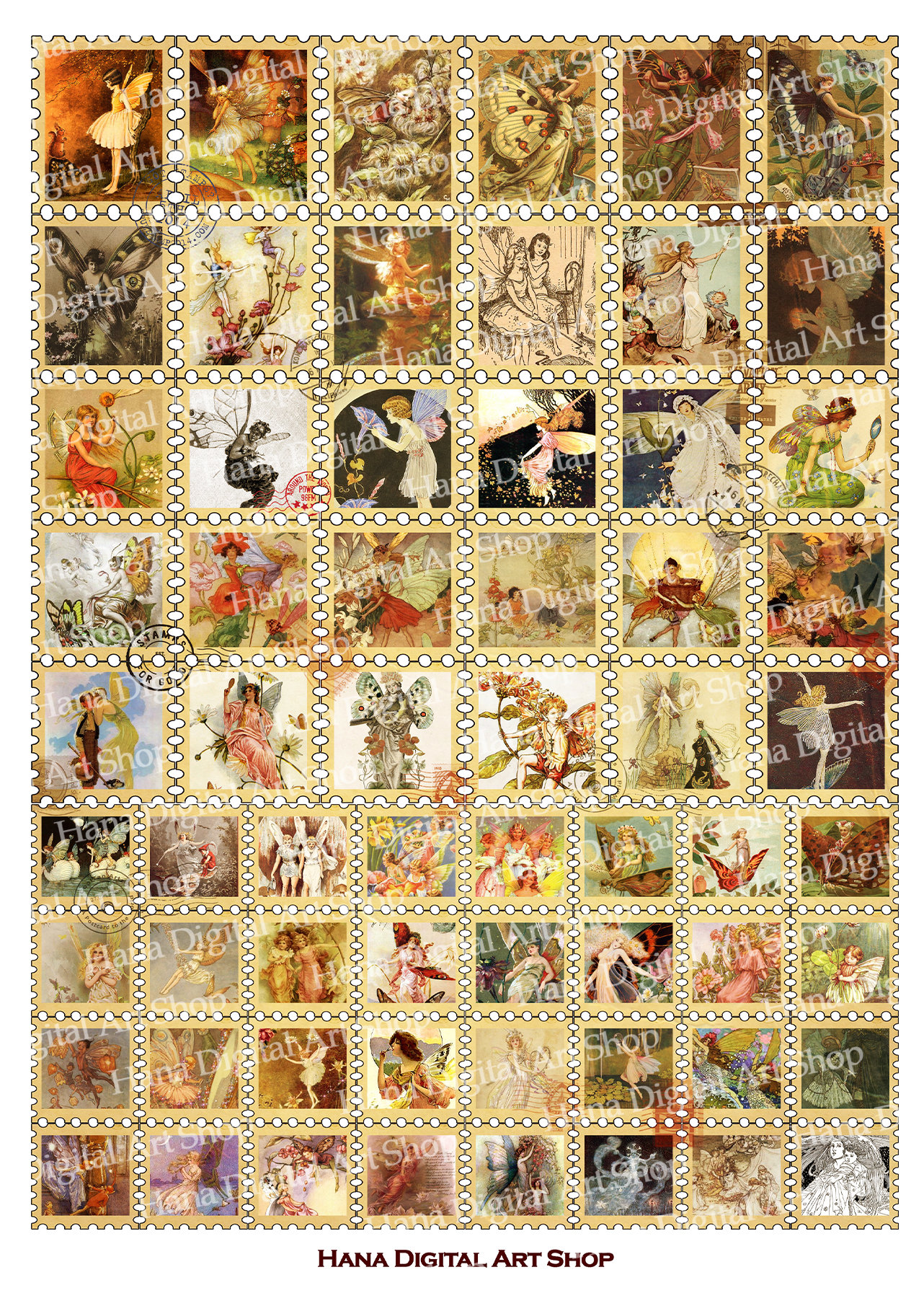 48 FAIRY STAMPS, Fairy Printable Stamp, Vintage Stamp, Fairy Stamps ...