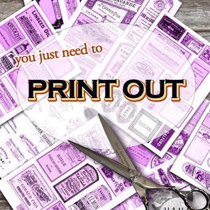 PURPLE VINTAGE EPHEMERA, Pink Junk Journal, Pink Printable Kit, Vintage ...