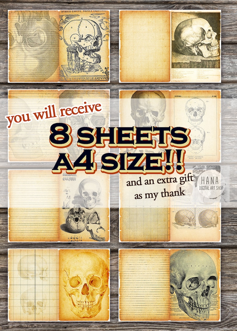 VINTAGE SKULL Journal Printable Pages, Digital Ephemera Download ...