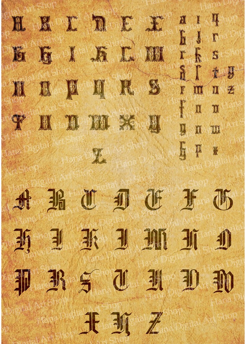VINTAGE ALPHABET Clip Art, Printable Vintage Letter, Gothic Alphabet ...