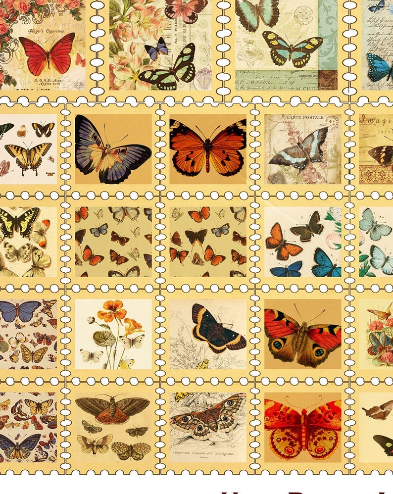 48 BUTTERFLY STAMPS, Printable Stamp, Vintage Stamp, Fairy Stamps ...