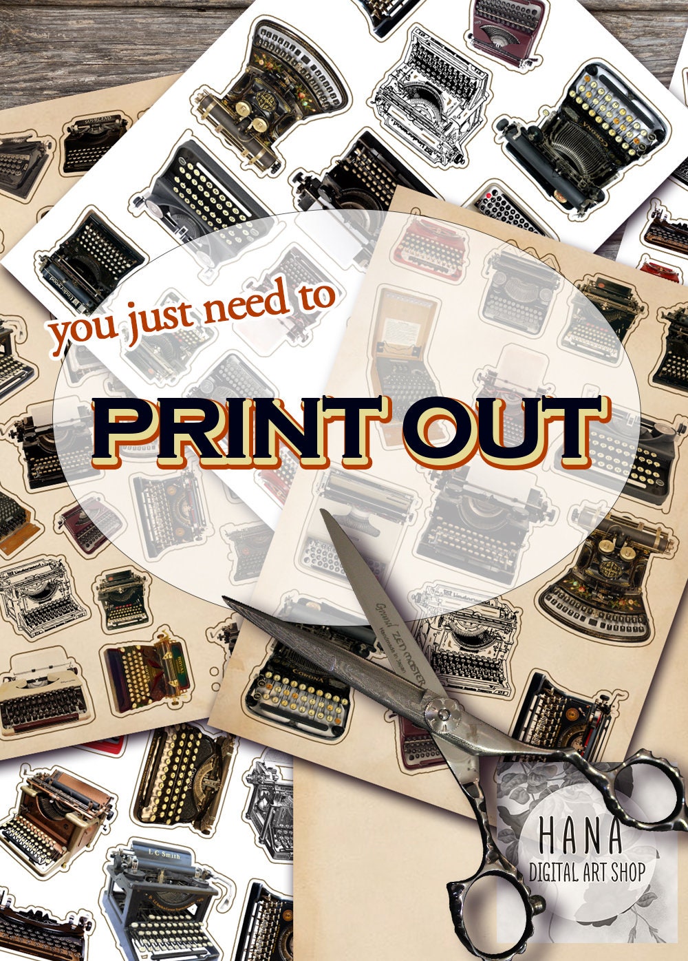 Vintage Typewriter Stickers, Bird Clip Art, Junk Journal (digital ...