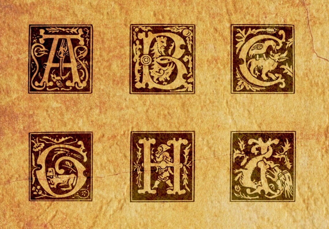 VINTAGE ALPHABET Clip Art, Printable Vintage Letter, Gothic Alphabet ...