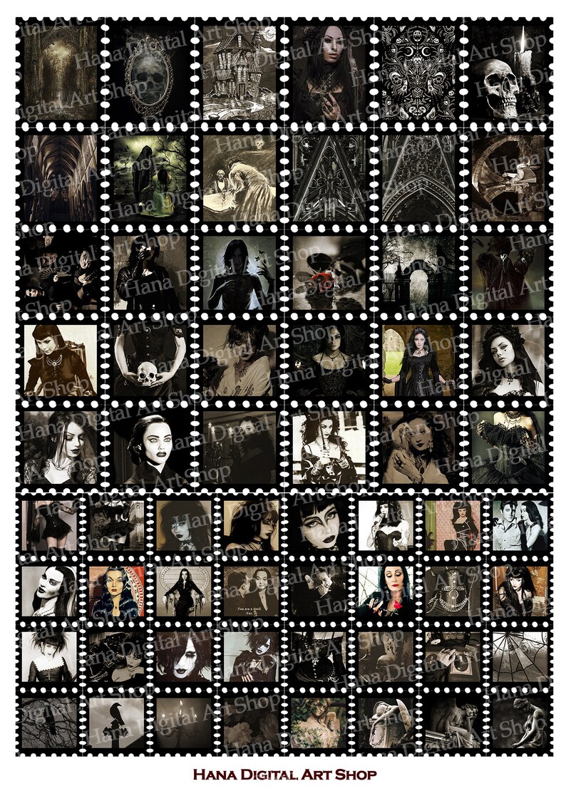 48 GOTHIC STAMPS, Goth Stamps, Printable Stamp, Dark Academia Stamp ...