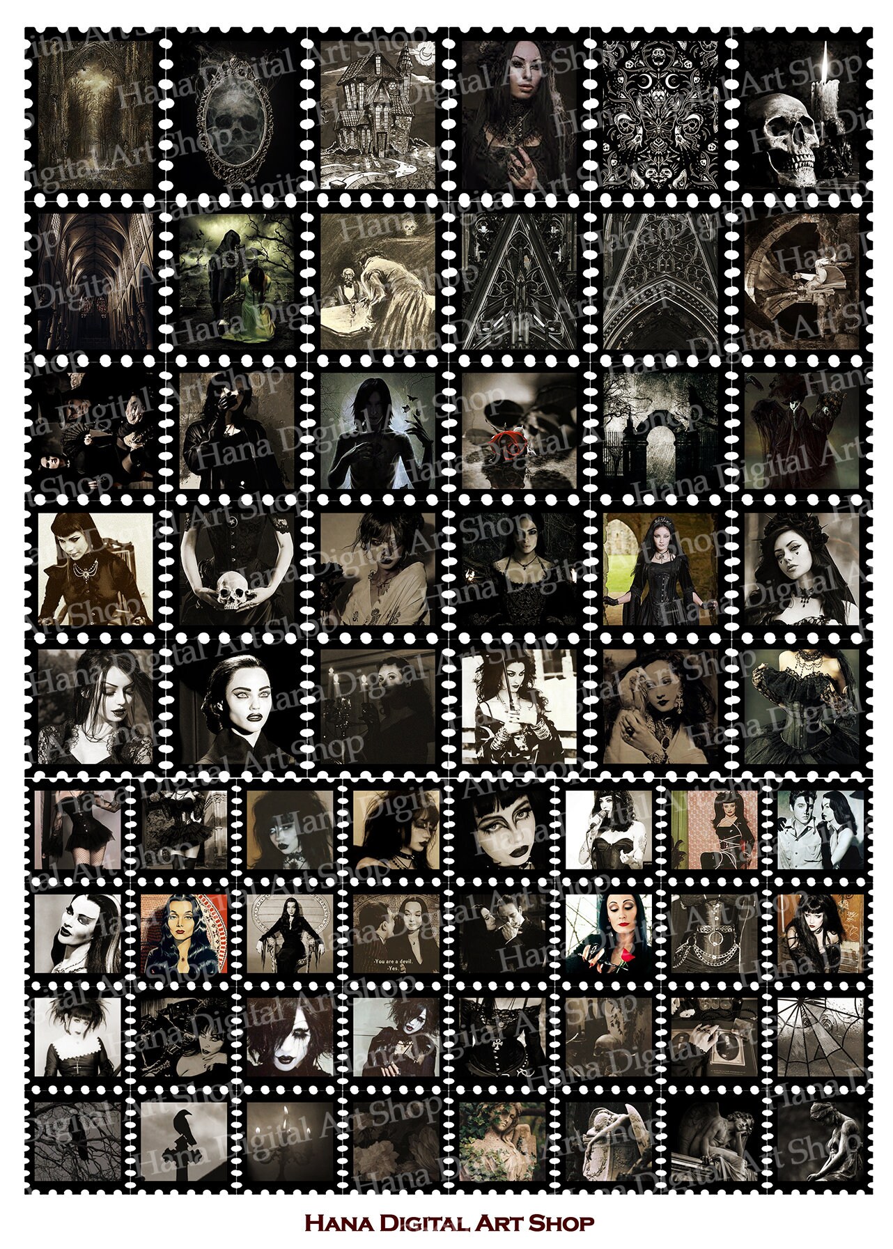 48 GOTHIC STAMPS, Goth Stamps, Printable Stamp, Dark Academia Stamp ...