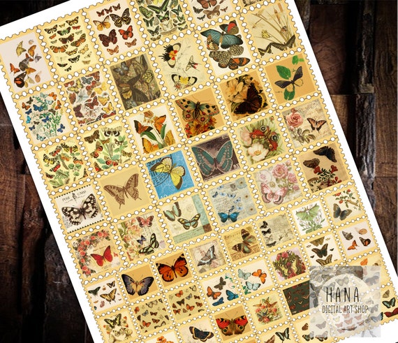 48 BUTTERFLY STAMPS Printable Stamp Vintage Stamp Fairy - Etsy