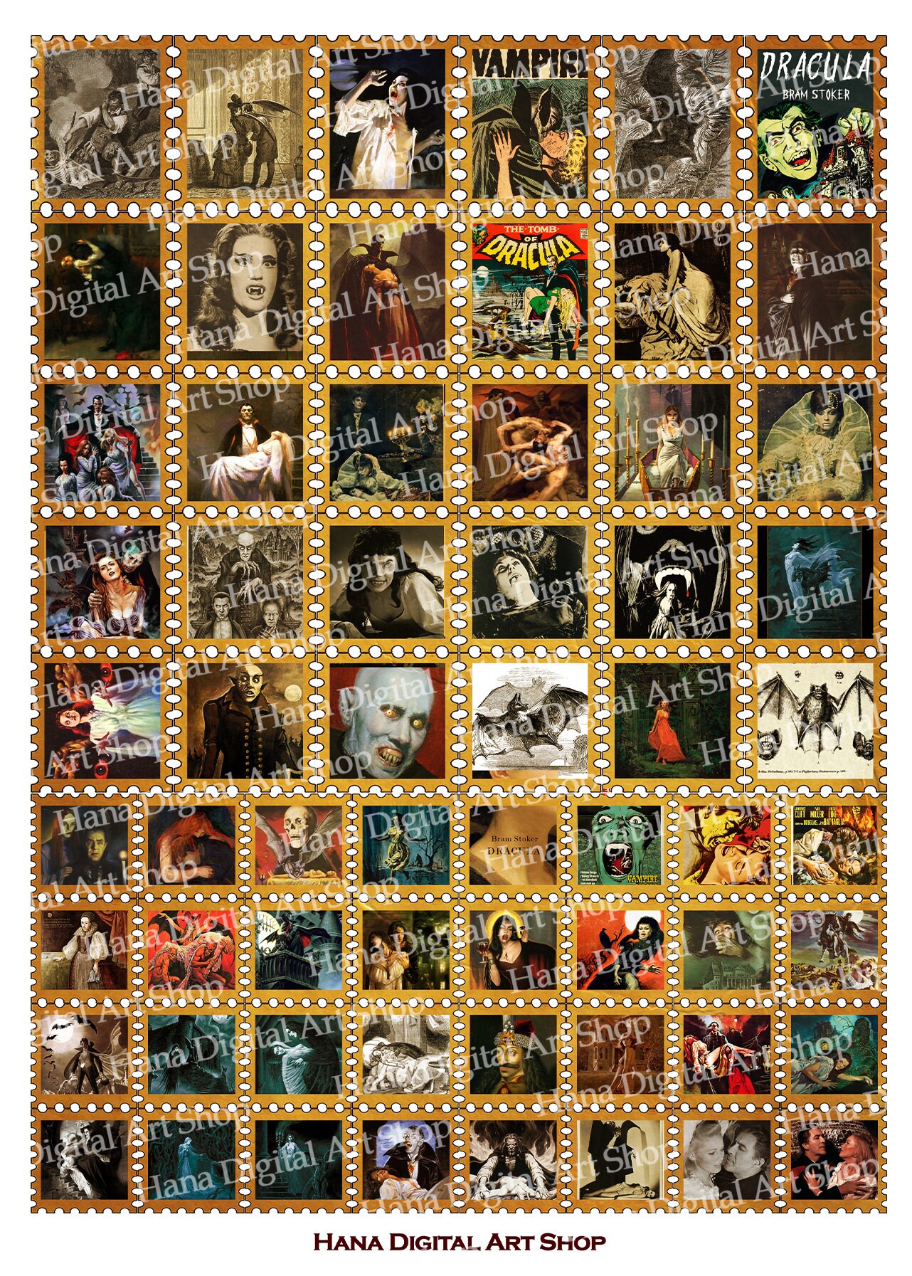 48 VAMPIRE STAMPS, Book of Shadow , Vintage Journal, Dracula Art ...