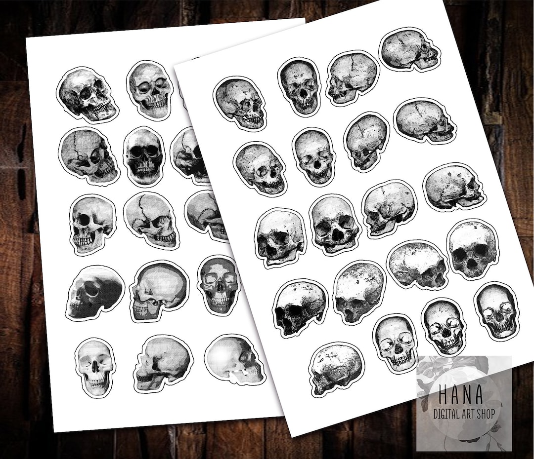 SKULL STICKERS, Printable Images, Vintage Art, Instant Download ...