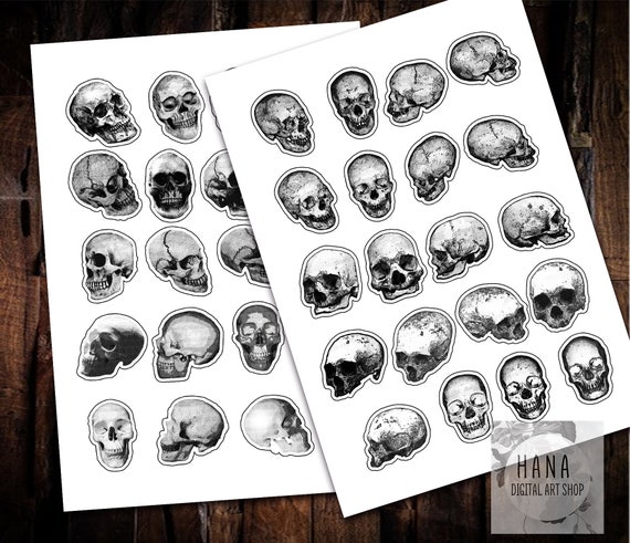 SKULL STICKERS Printable Images Vintage Art Instant - Etsy