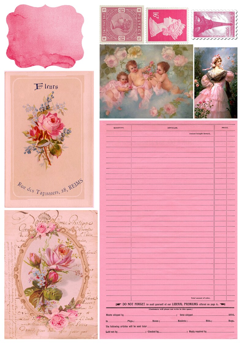 PINK VINTAGE EPHEMERA, Pink Junk Journal, Pink Printable Kit, Vintage ...