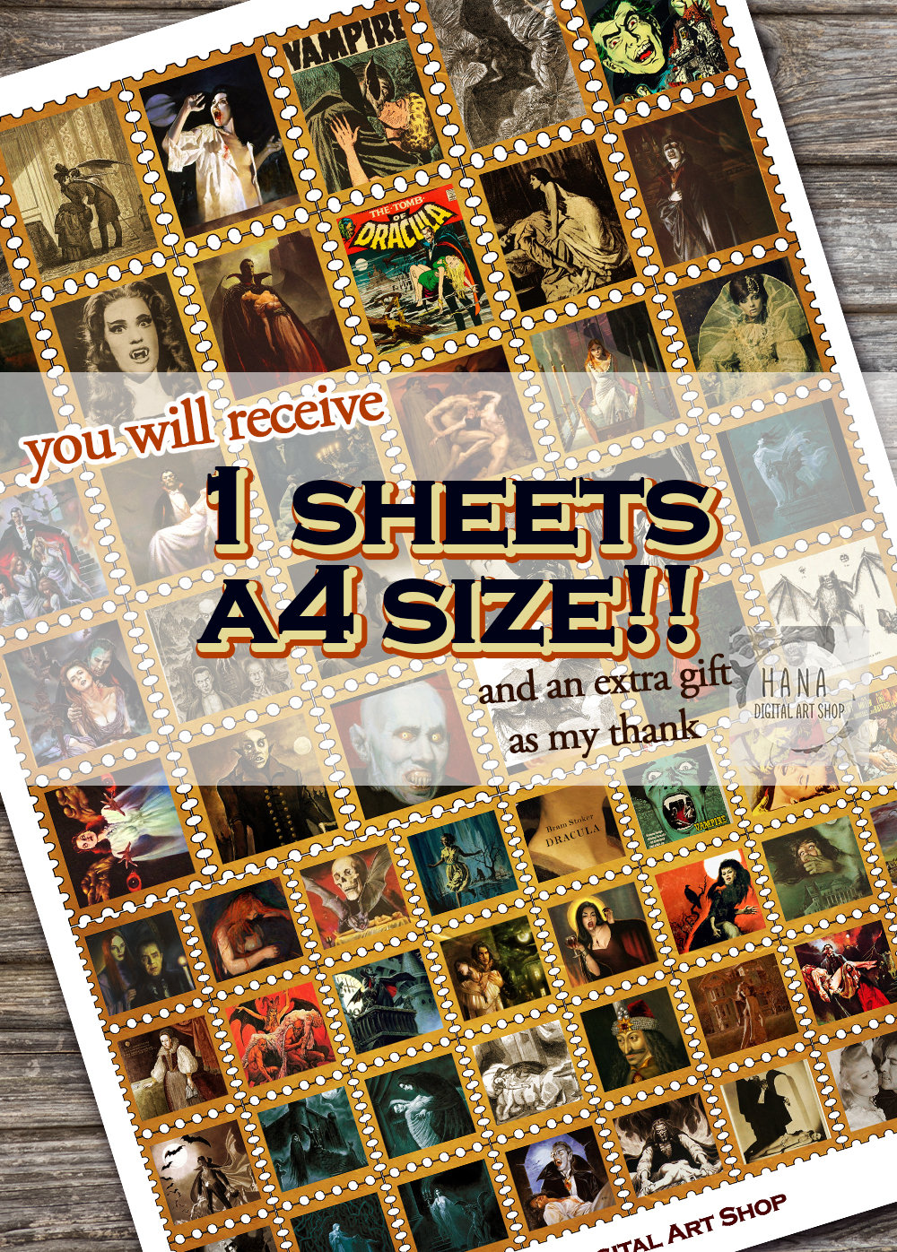 48 VAMPIRE STAMPS, Book of Shadow , Vintage Journal, Dracula Art ...