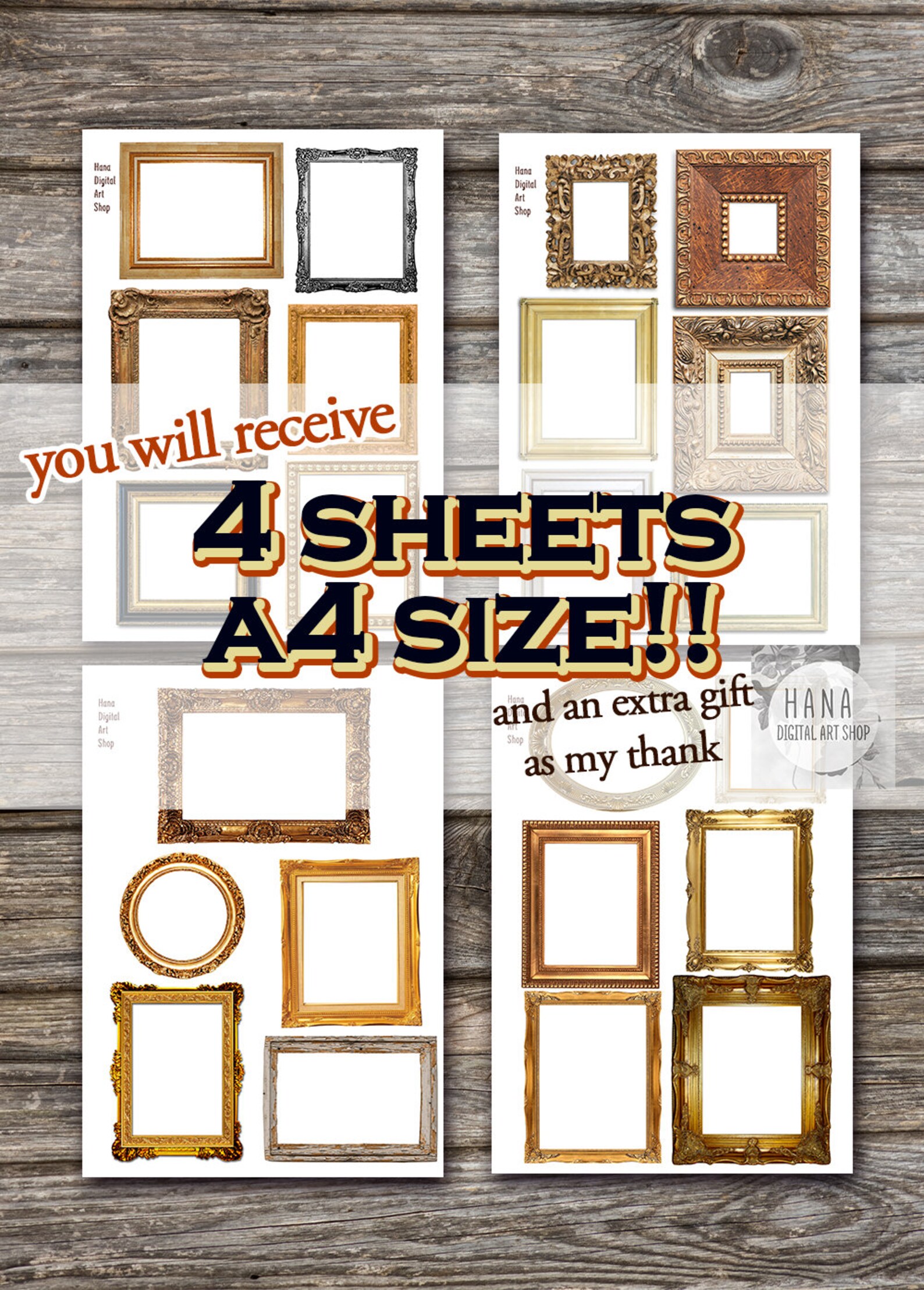Vintage Frame Clip Art, Printable Gold Silver Frames (digital Download ...