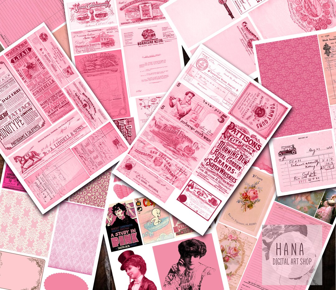 PINK VINTAGE EPHEMERA, Pink Junk Journal, Pink Printable Kit, Vintage ...