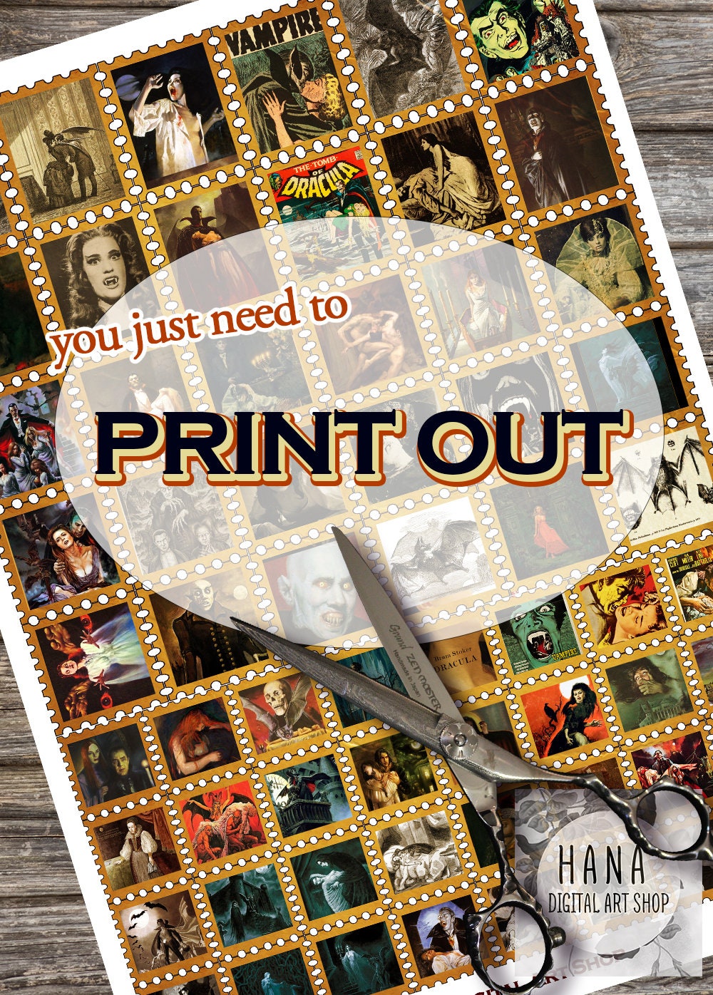 48 VAMPIRE STAMPS, Book of Shadow , Vintage Journal, Dracula Art ...