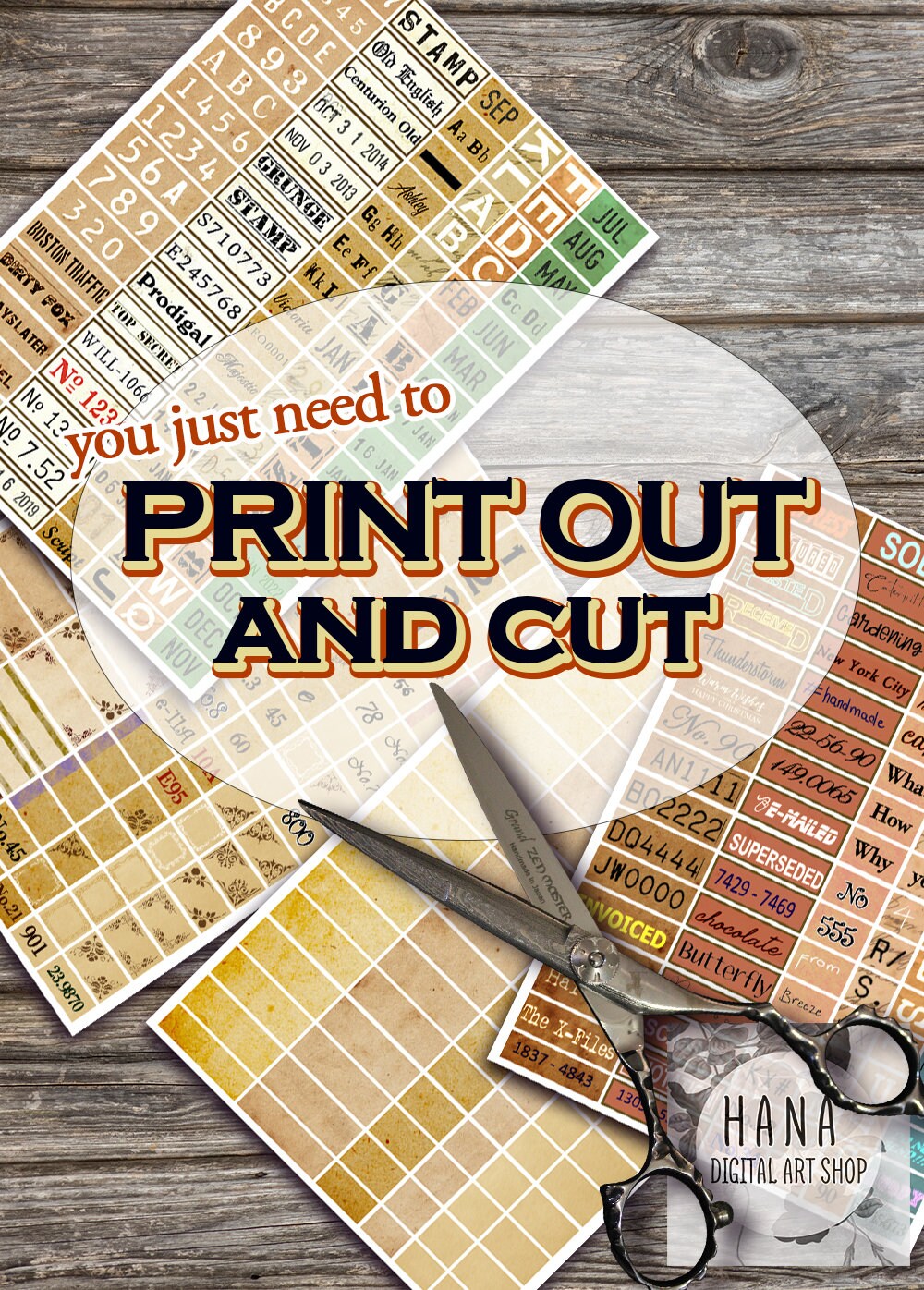 RANDOM TEXT & NUMBERS Clip Art, Printable Vintage Labels, for Journal ...