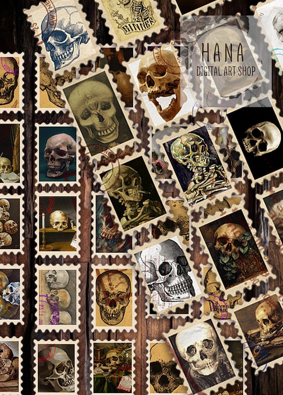 50 SKULL STAMPS Horror Printable Stamp Vintage Stamp Gothic | Etsy
