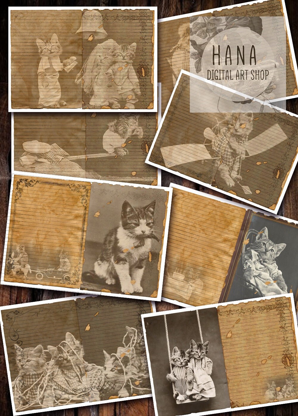 DIGITAL VINTAGE CAT Printable Journal Pages, Vintage Cat Journal, Dark ...