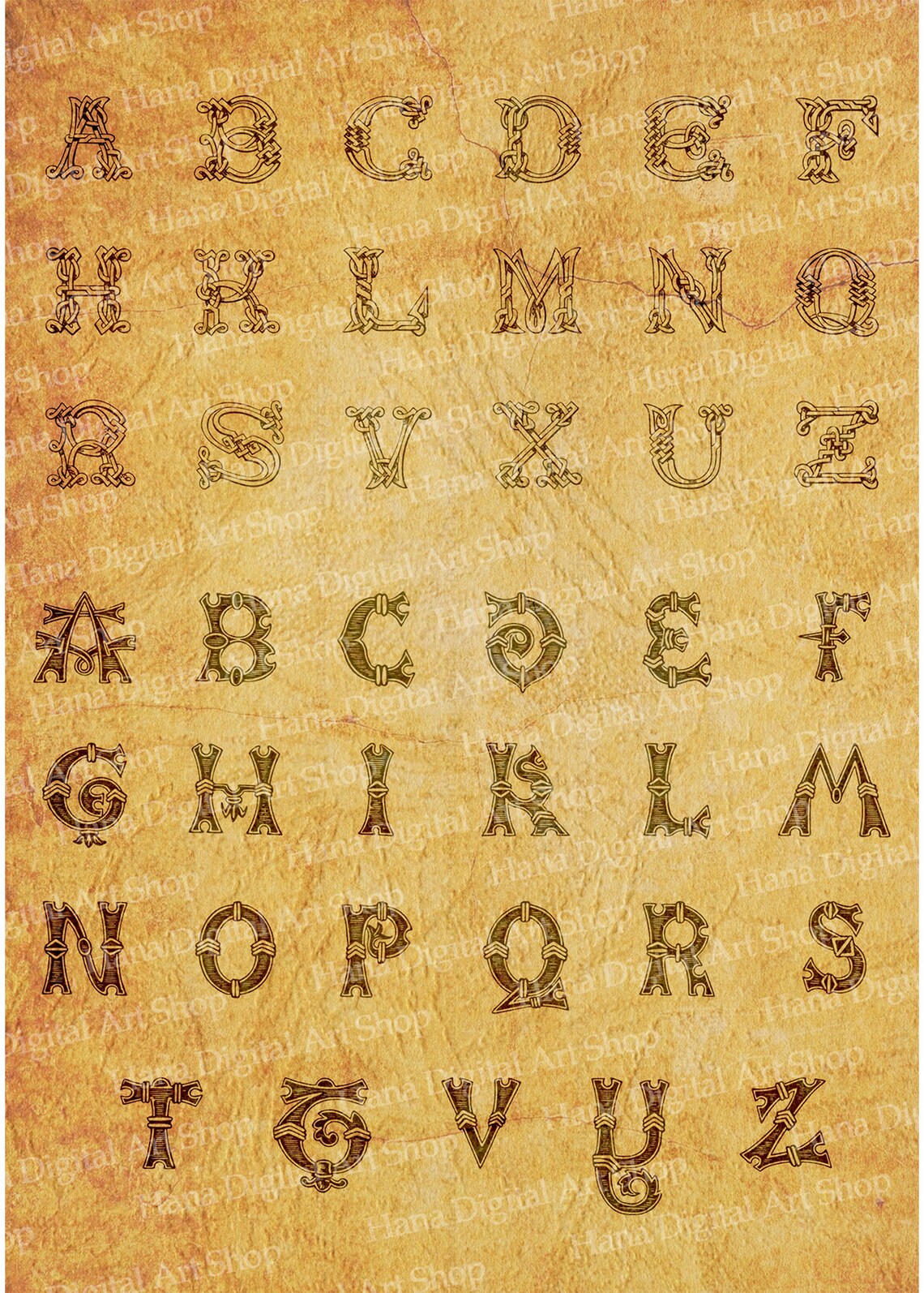 VINTAGE ALPHABET Clip Art, Printable Vintage Letter, Gothic Alphabet ...