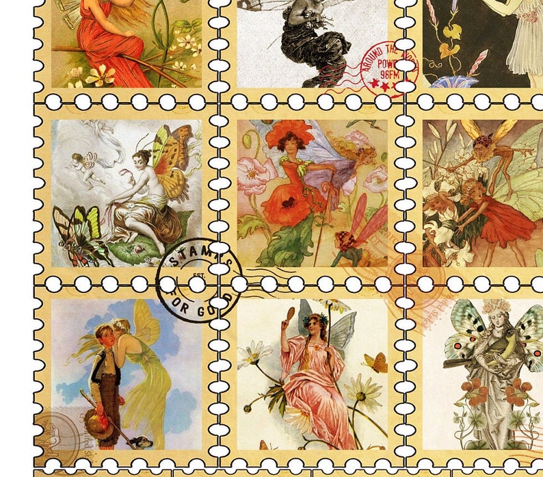 48 FAIRY STAMPS, Fairy Printable Stamp, Vintage Stamp, Fairy Stamps ...
