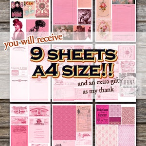 PINK VINTAGE EPHEMERA, Pink Junk Journal, Pink Printable Kit, Vintage ...