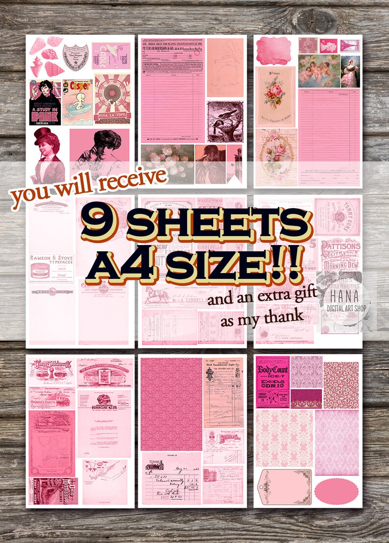 PINK VINTAGE EPHEMERA, Pink Junk Journal, Pink Printable Kit, Vintage ...