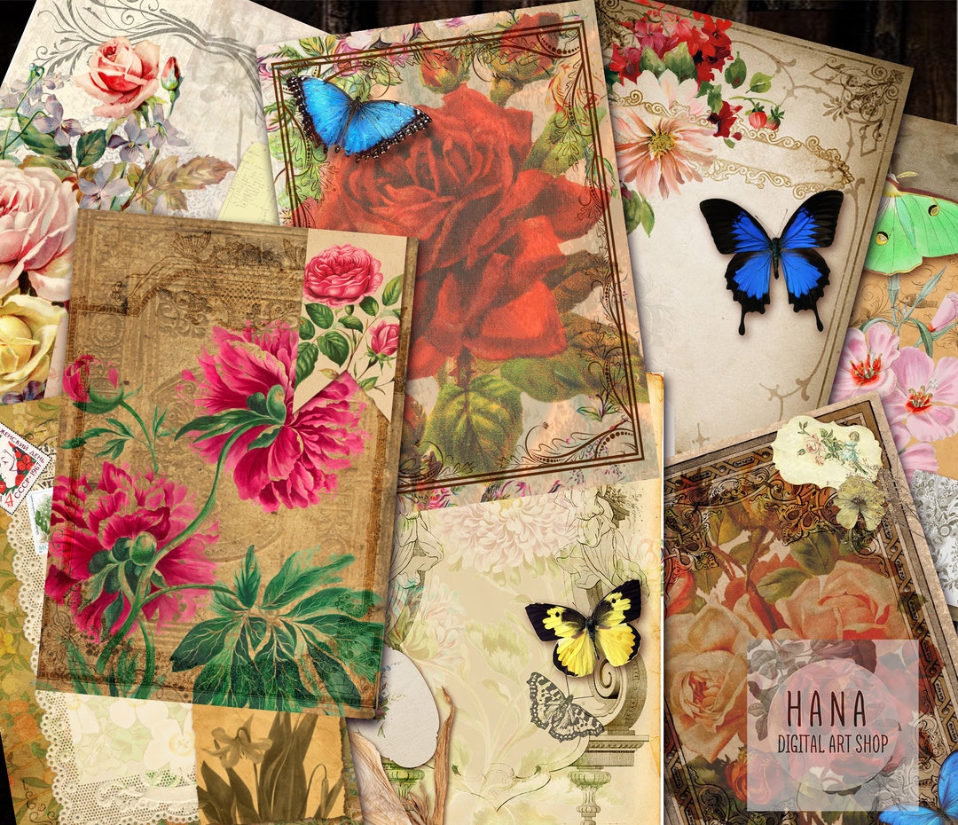 FLOWER AND BUTTERFLY Journal Pages, Ephemera, Junk Journal Kit ...