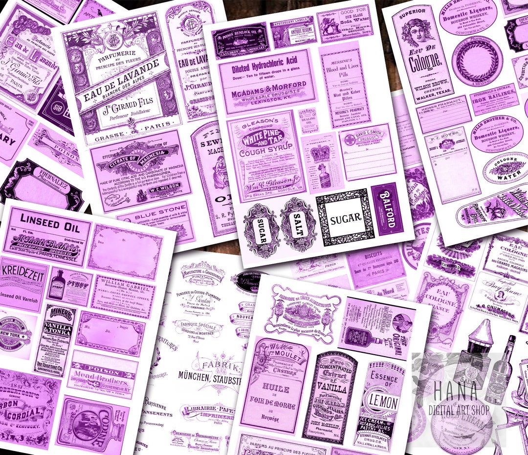 PURPLE VINTAGE EPHEMERA, Pink Junk Journal, Pink Printable Kit, Vintage ...
