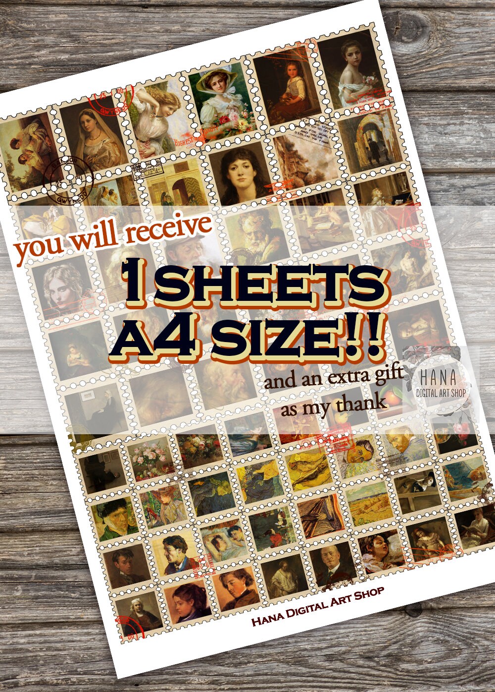 48 OIL PAINTING STAMPS, Printable Stamp, Vintage Stamp, Painting Stamps ...