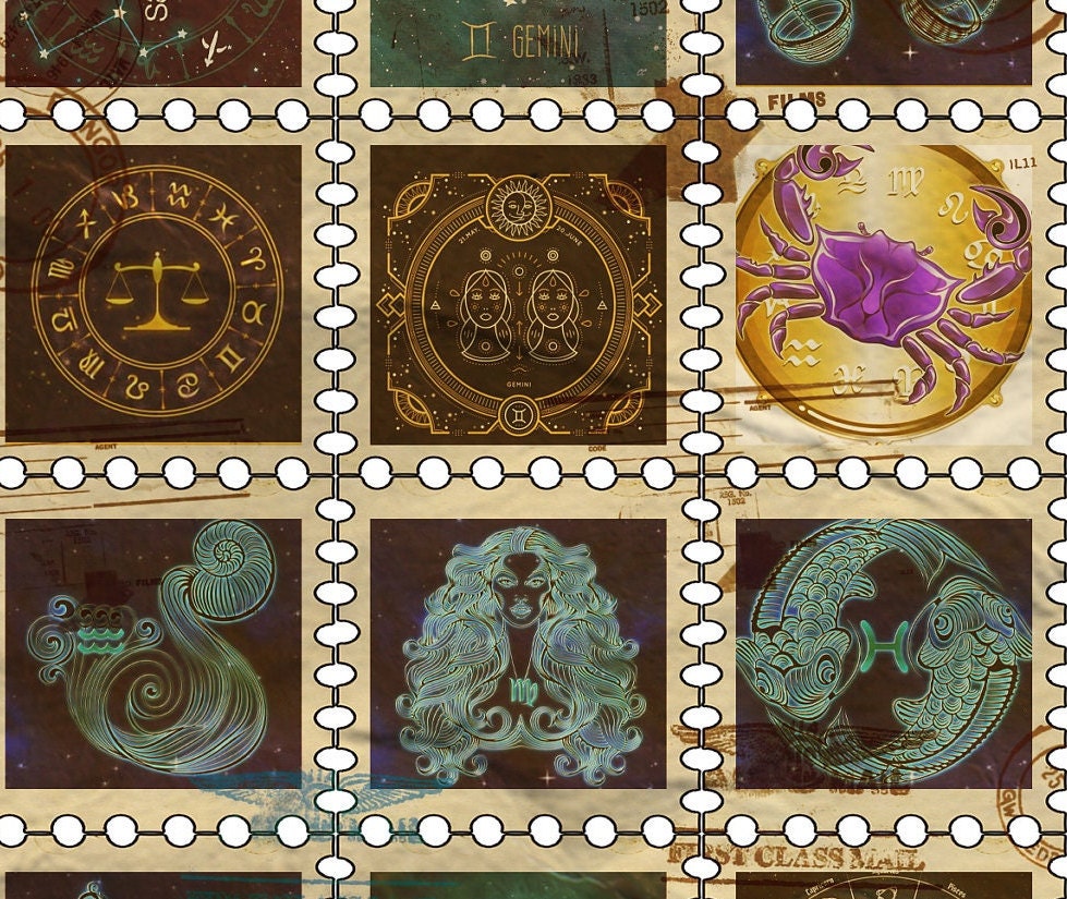 48 ZODIAC STAMPS, Printable Stamp, Vintage Stamp, Horoscopes Stamps ...