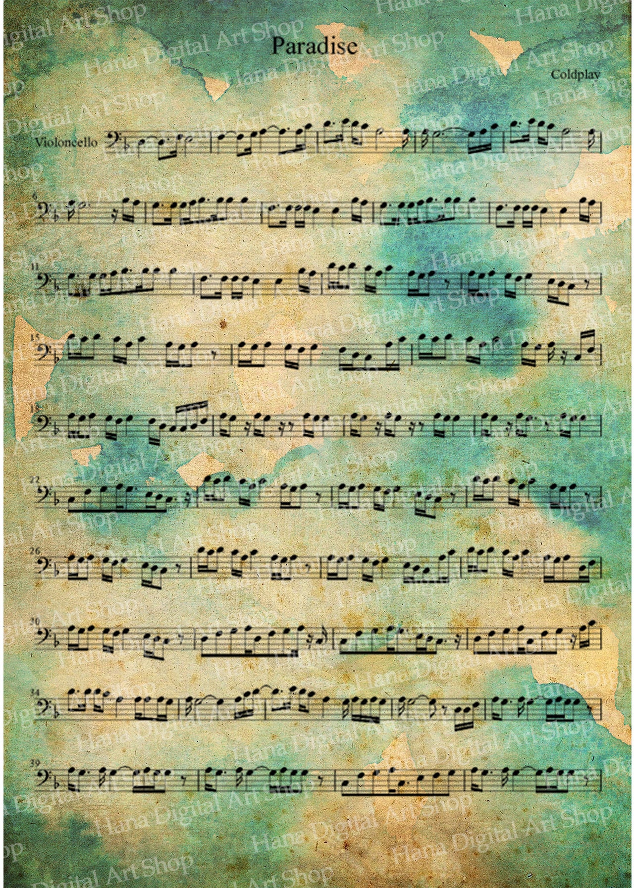 WATERCOLOR MUSIC SHEETS, Real Vintage Music Sheets, Vintage Paper ...