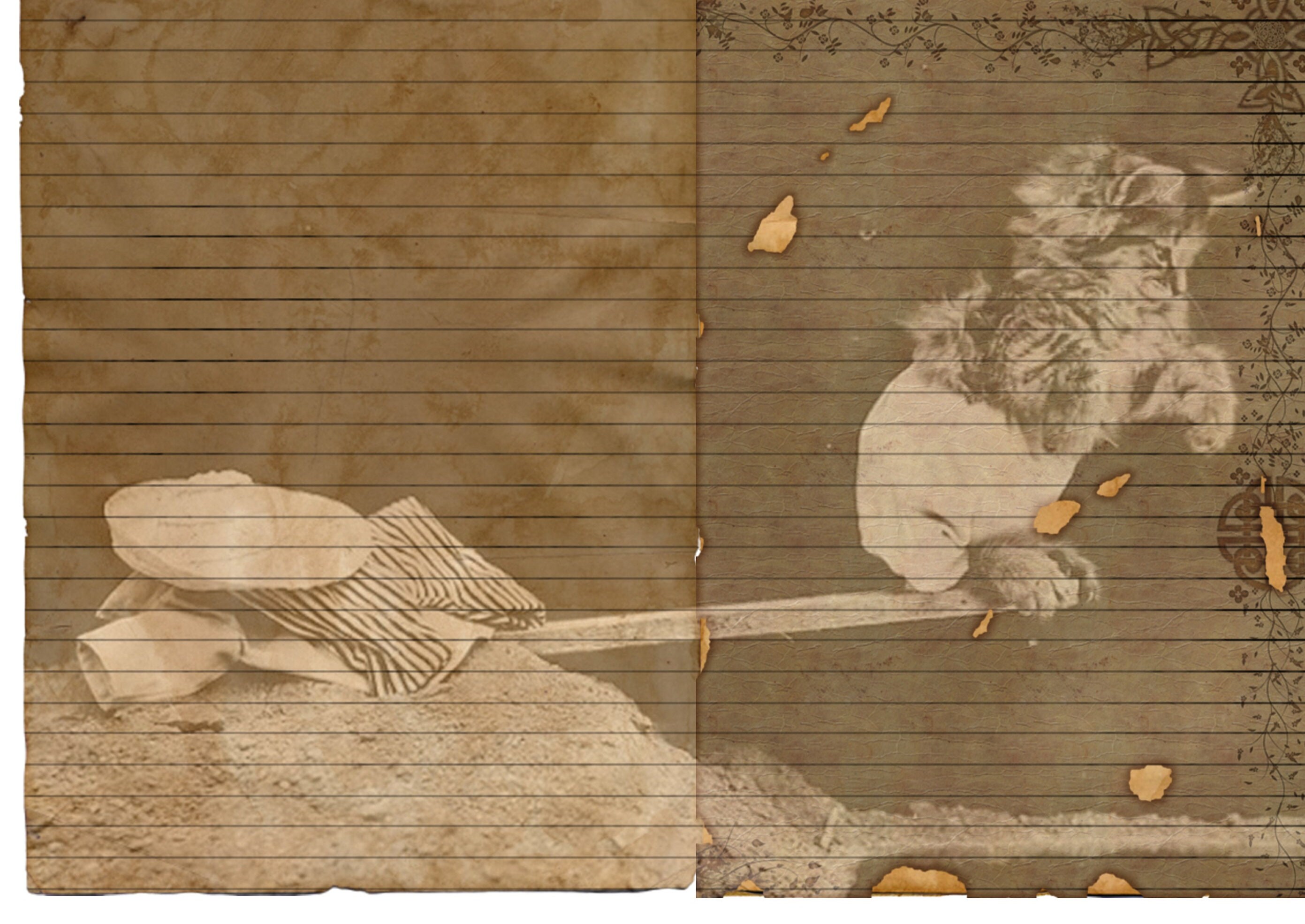 DIGITAL VINTAGE CAT Printable Journal Pages, Vintage Cat Journal, Dark ...