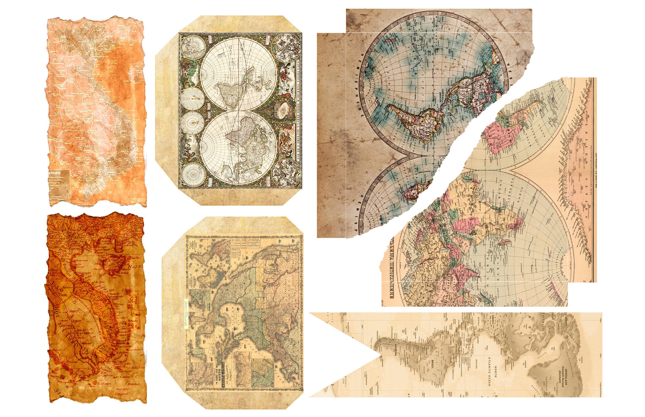 SMALL MAPS Cards, Printable Vintage Map Paper, Junk Journal Ephemera ...