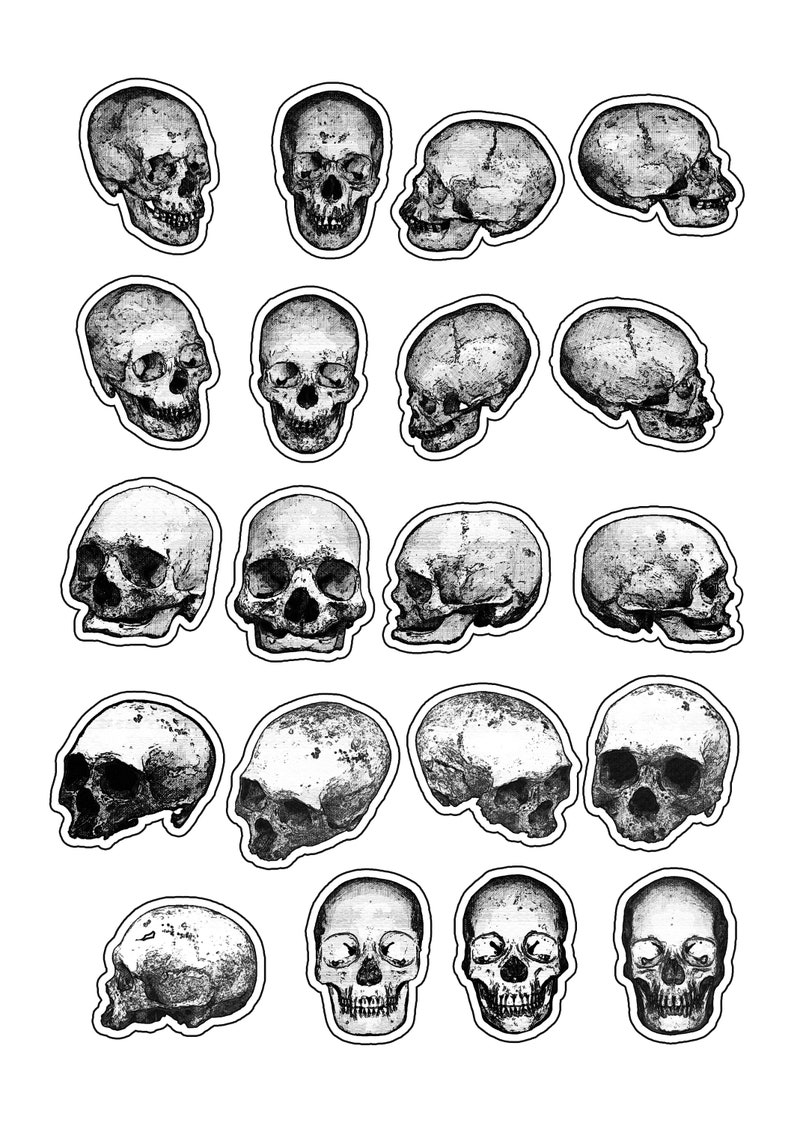 SKULL STICKERS, Printable Images, Vintage Art, Instant Download ...
