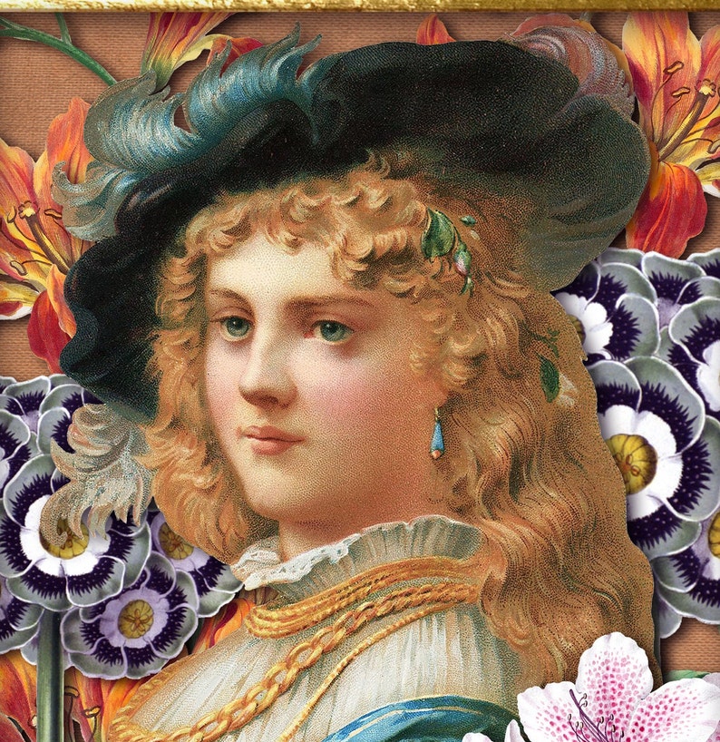 DIGITAL Vintage Woman, Woman in Flower, Vintage Print, Scrapbooks ...
