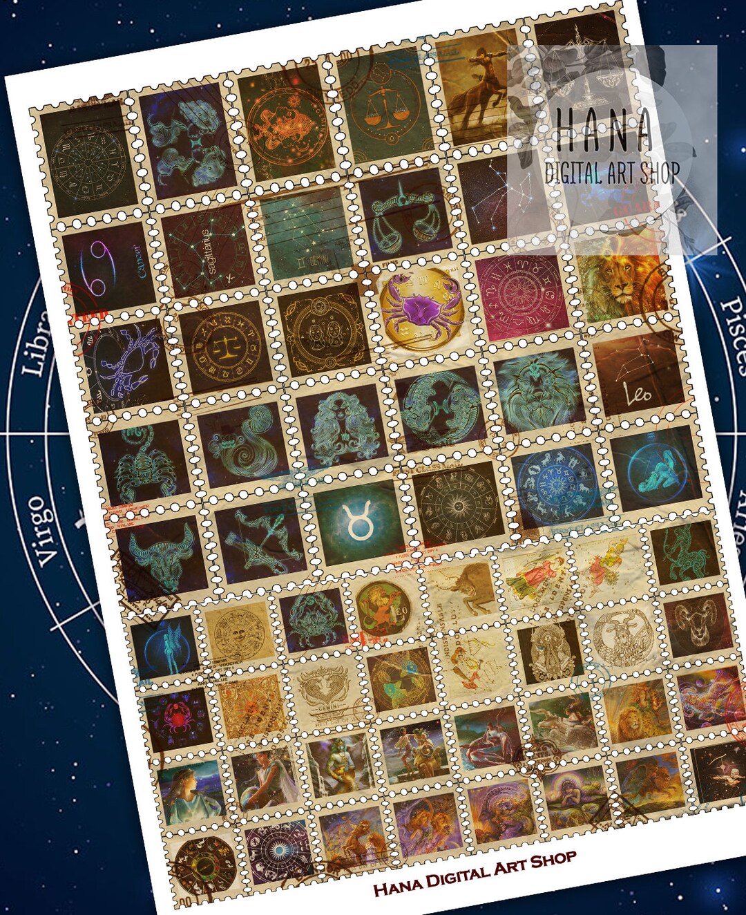 Zodiac Stamps, Vintage Astrology Printable (digital Download) - Etsy