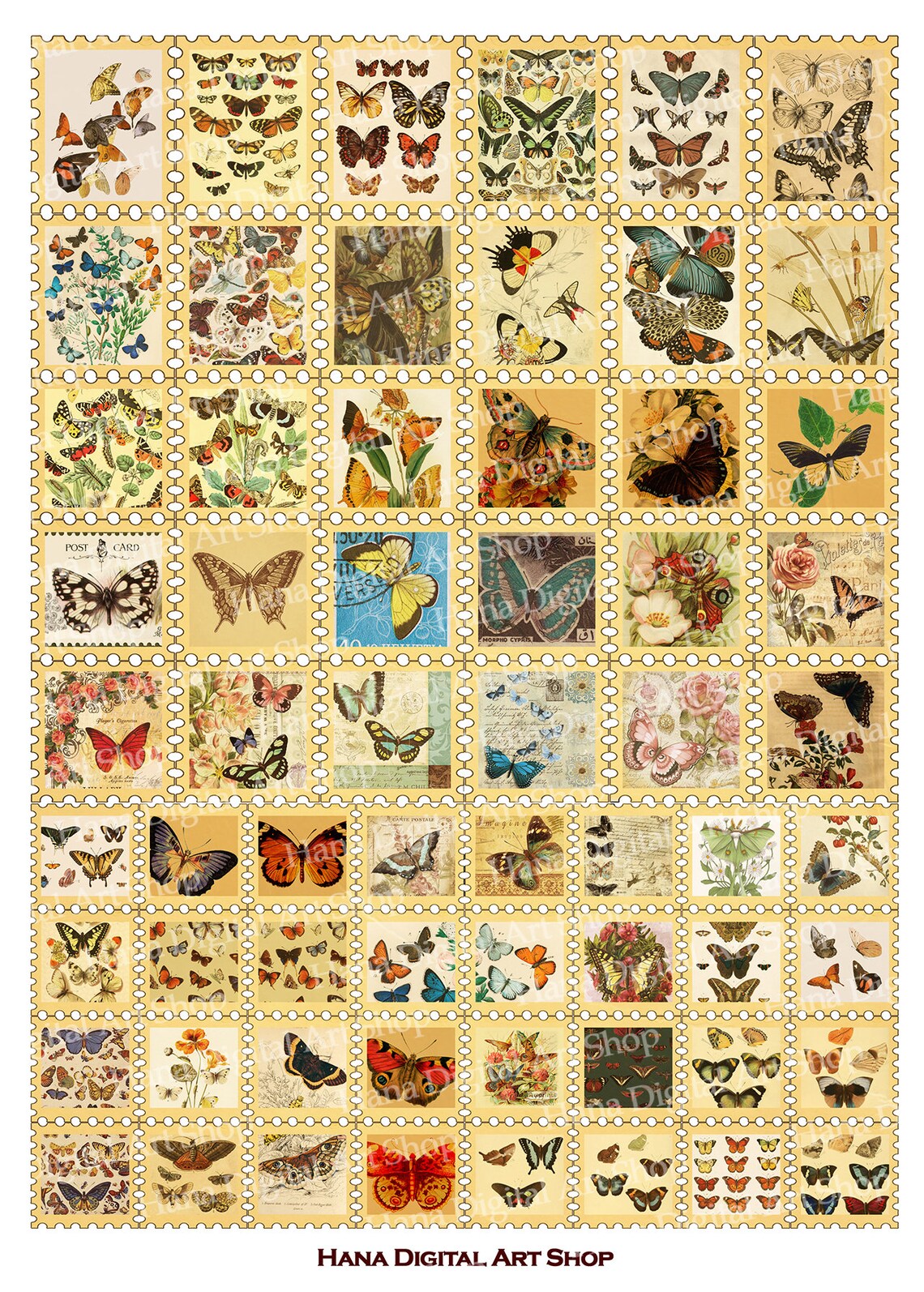 48 BUTTERFLY STAMPS Printable Stamp Vintage Stamp Fairy - Etsy