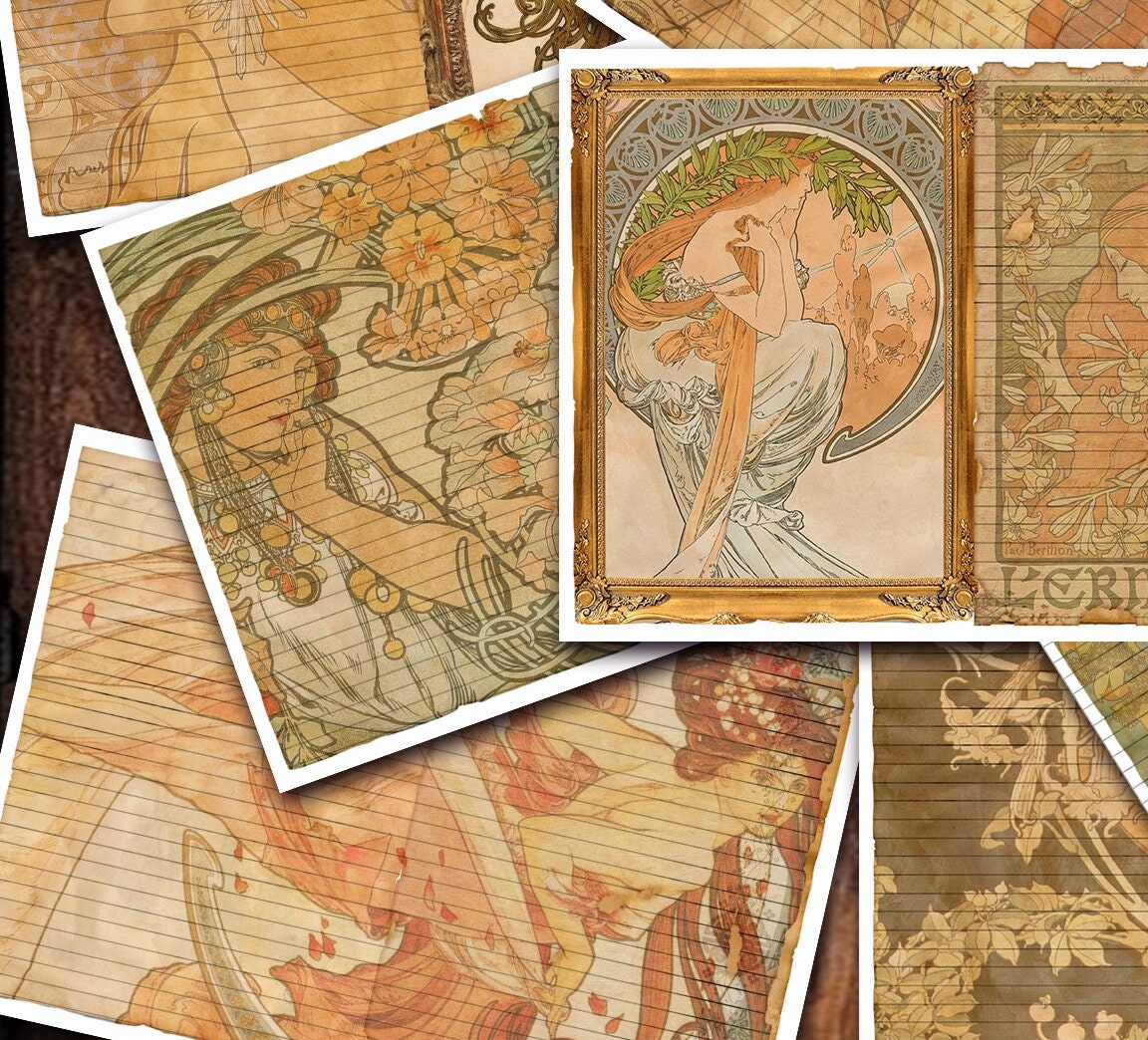 Alphonse Mucha Journal Pages, Art Nouveau Ephemera (digital Download ...